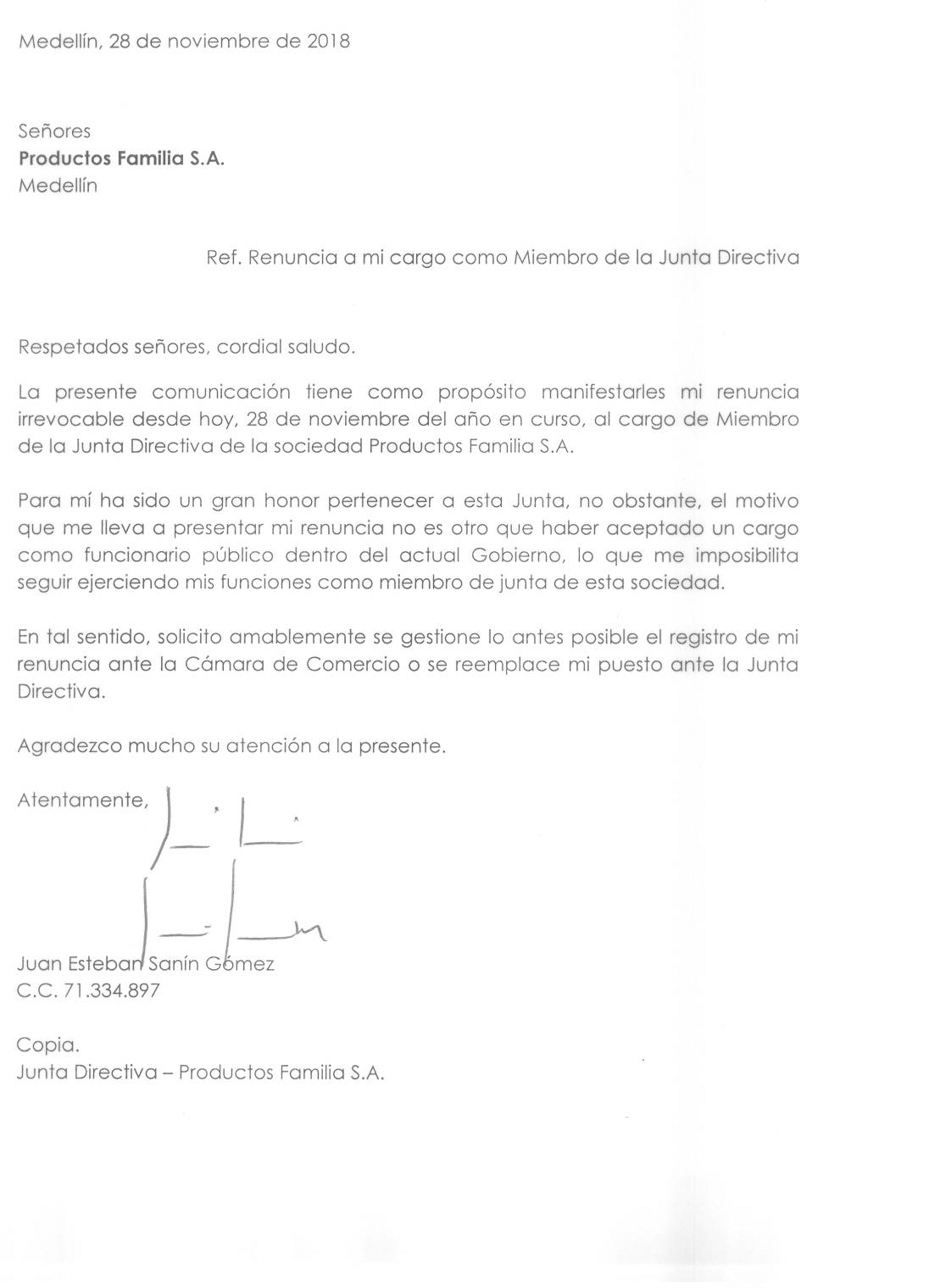 EJEMPLOS DE como hacer CARTA DE RENUNCIA COMO MIEMBRO JUNTA DIRECTIVA ...